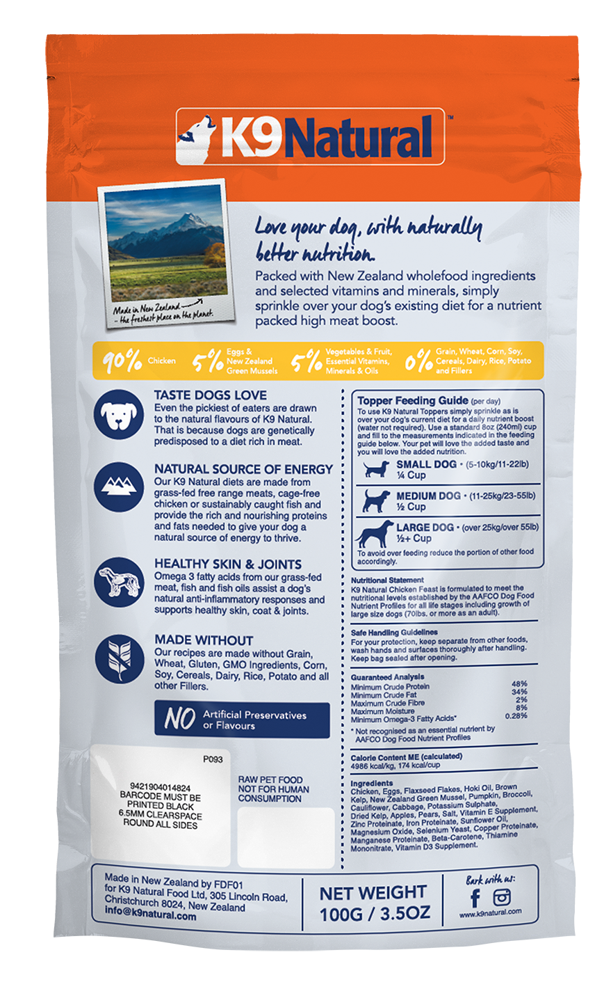 K9 Natural Freeze Dried Chicken for Dogs (3 Sizes) | PetMall Singapore